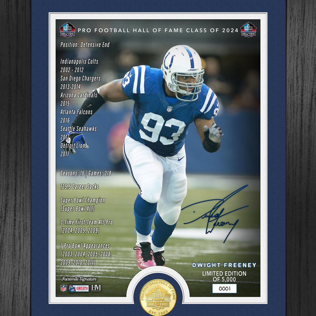 Dwight Freeney Hall of Fame Class of 2024 Bronze Coin Photo Mint – Pro Football Hall of Fame