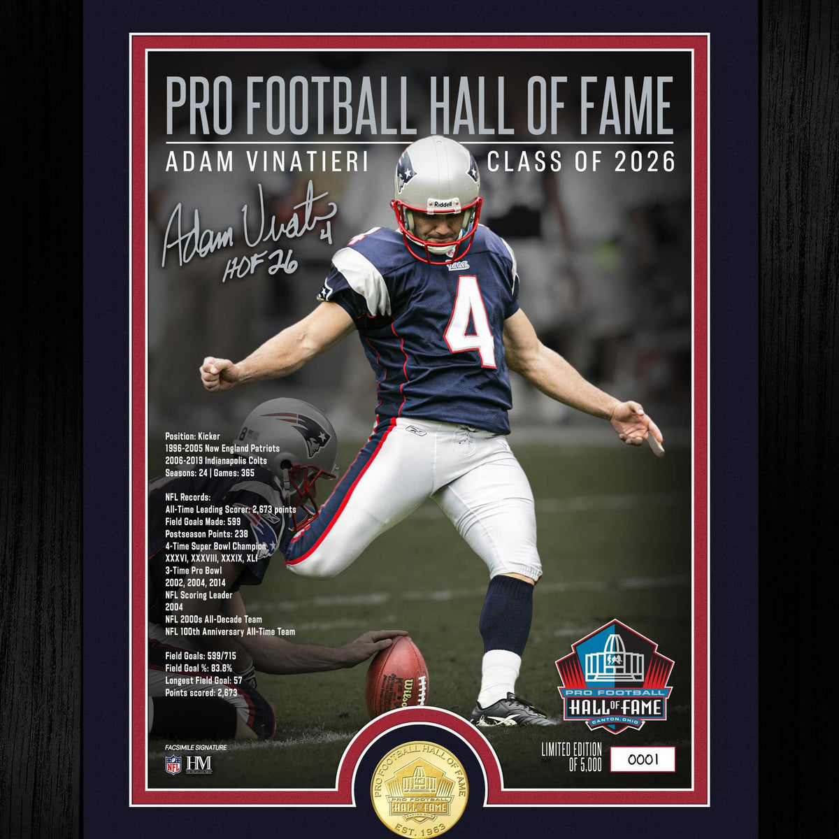 Adam Vinatieri Patriots Class of 2026 Hall of Fame Induction Bronze Co ...