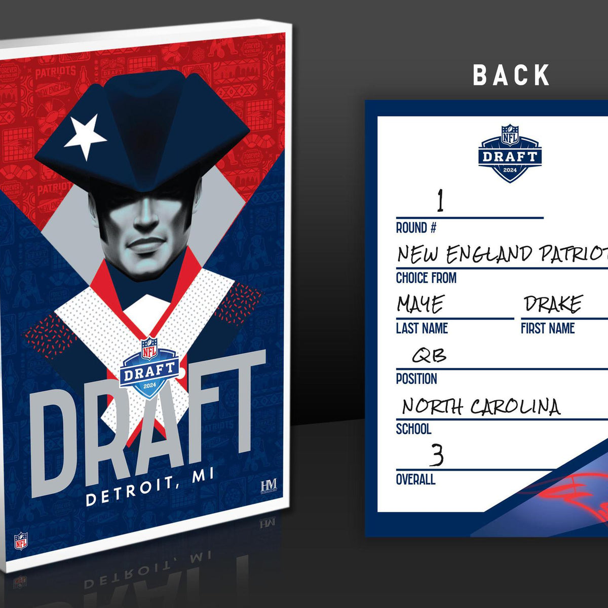 Patriots Drake Maye 2024 NFL Draft Card 3D Acrylic Block – Pro Football ...
