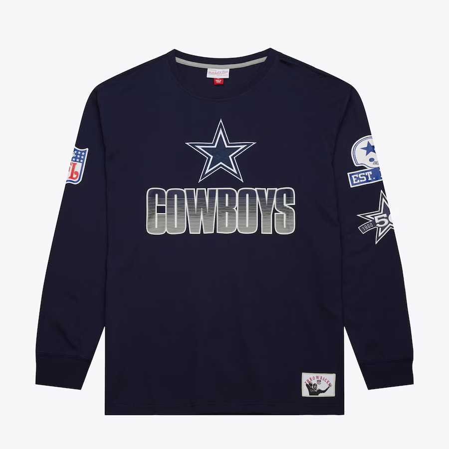 Cowboys Men's Mitchell & Ness All Over Vintage Long Sleeve T-Shirt ...